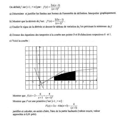 Exercice 4 : Intégrales : Classe de terminale S