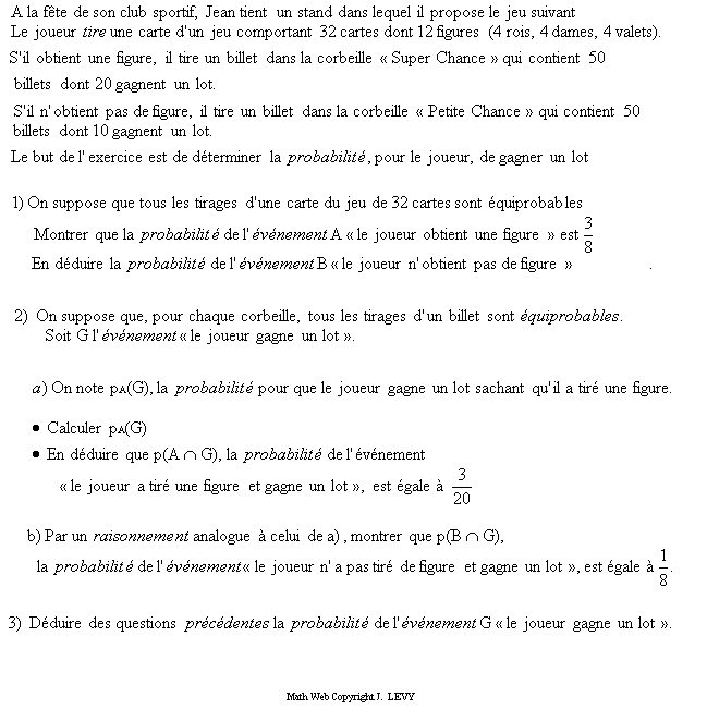 Exercice 1 : Probabilités: Classe de terminale S