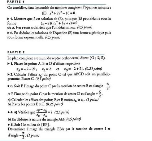 Exercice 7: Nombres complexes: Classe de Terminale S